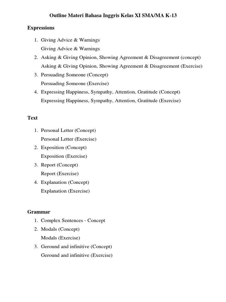 Outline Materi Bahasa Inggris Kelas XI SMA | PDF | Linguistic Typology ...