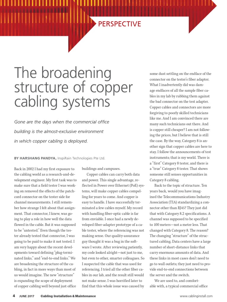 The Broadening Structure of Copper Cabling Systems: Perspective ...