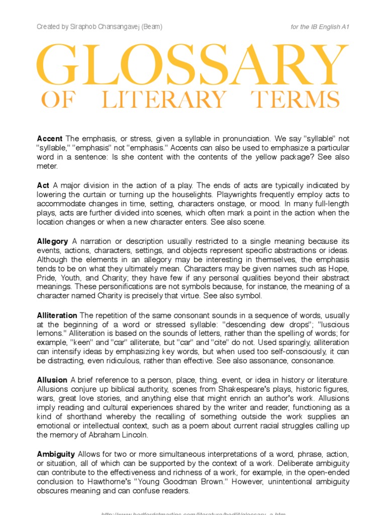 Glossary of Literary Terms (Beam Version) | PDF | Irony | Poetry