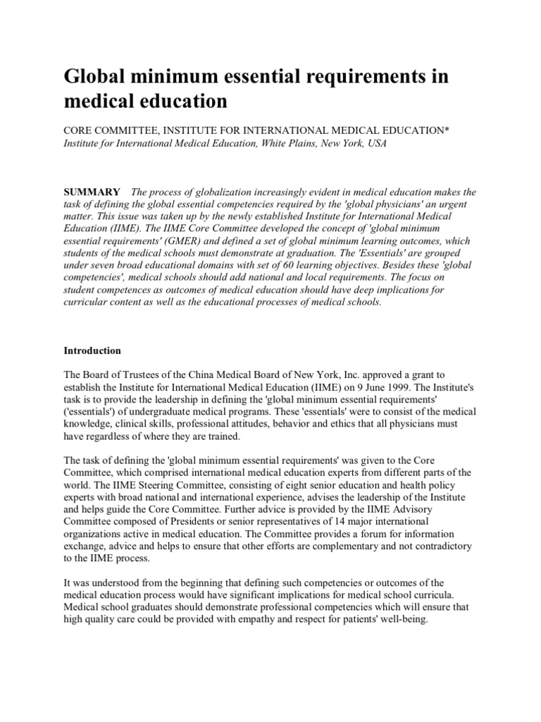 Global Minimum Essential Requirements in Medical Education | PDF ...