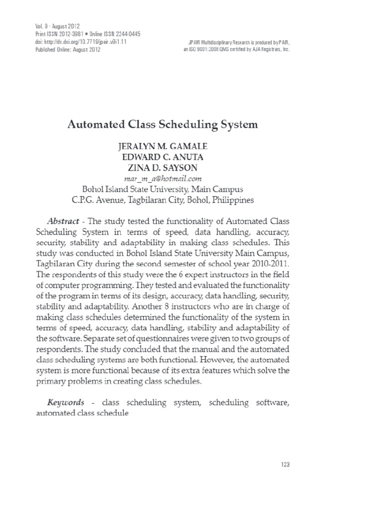 Philippine EJournals - Automated Class Scheduling System PDF | PDF Philippine EJournals - Automated Class Scheduling System PDF | PDF