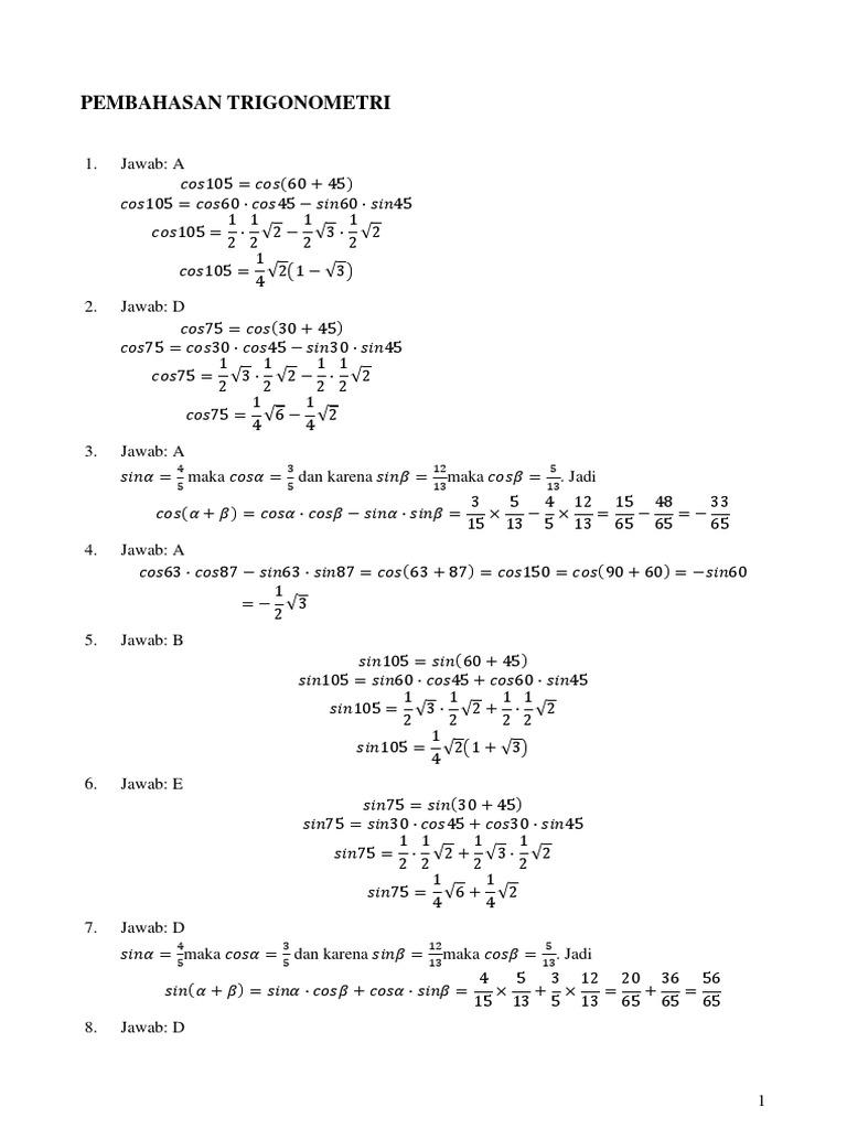 Trigonometry Problem Solutions | PDF