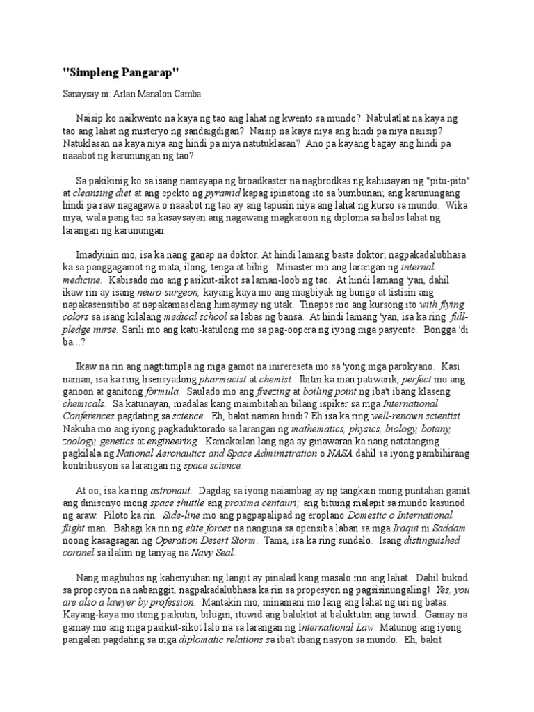 Simpleng Pangarap - Arlan Camba | PDF