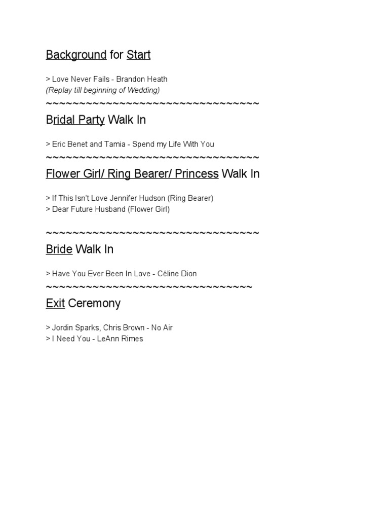Ceremony Song List | PDF