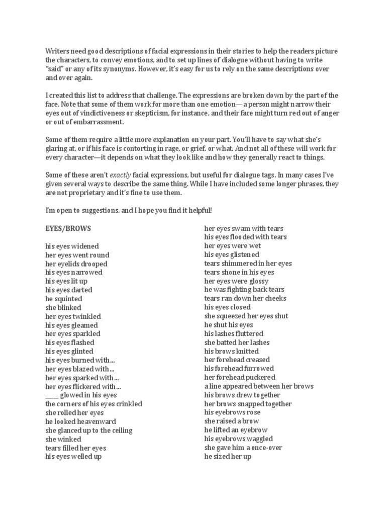 Facial Expression List | PDF | Smile | Face