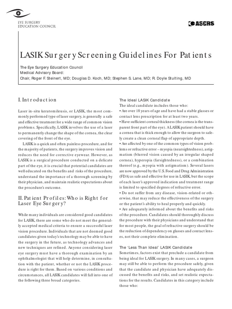 Lasik Guidelines | PDF | Contact Lens | Human Eye