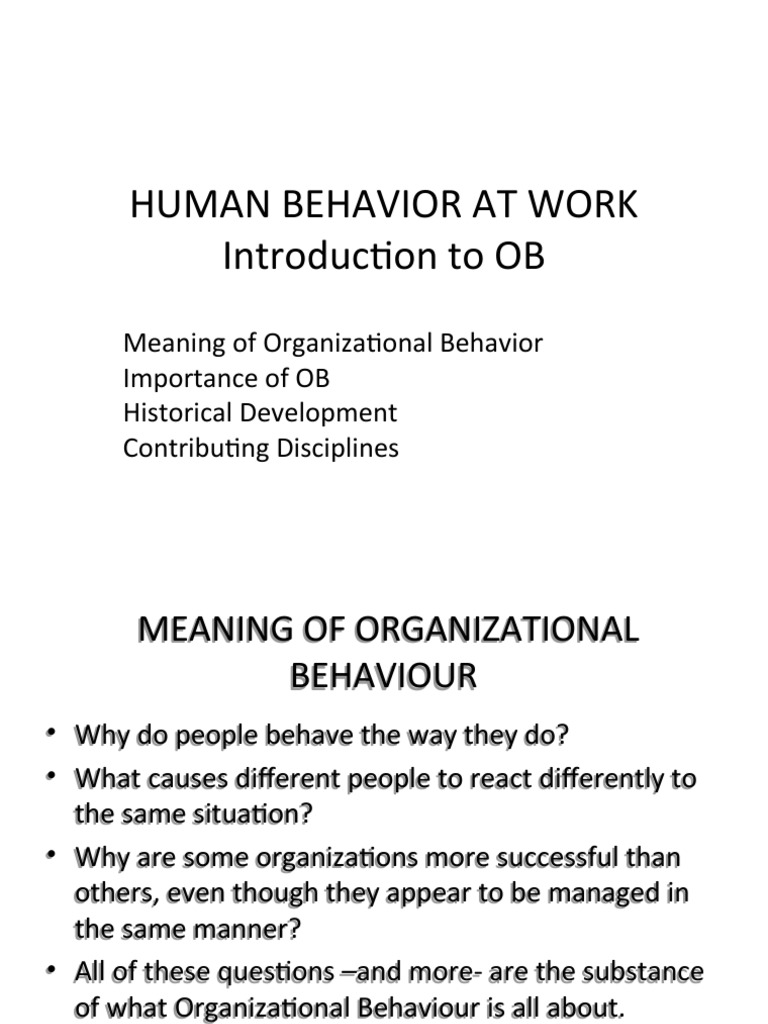 Human Behavior at Work Introduction To OB | PDF