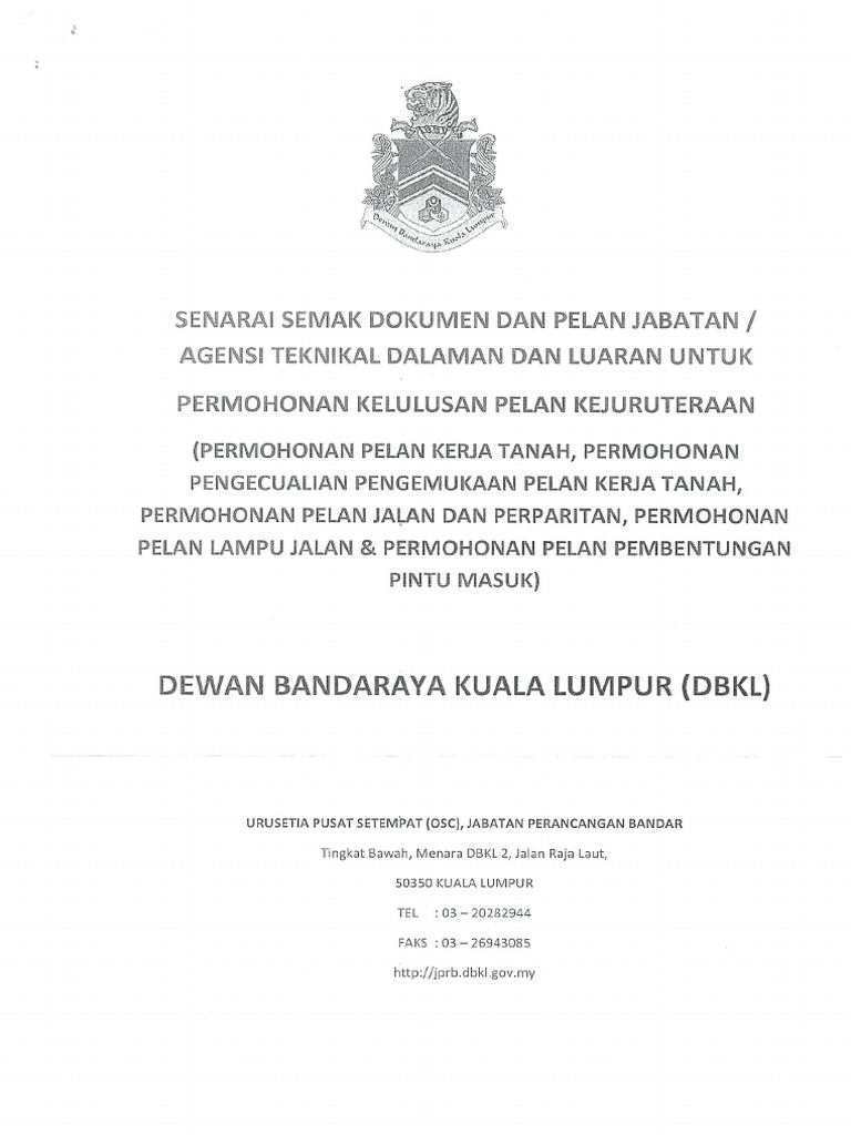 DBKL - Checklist - Permohonan Kelulusan Pelan Kejuruteraan | PDF