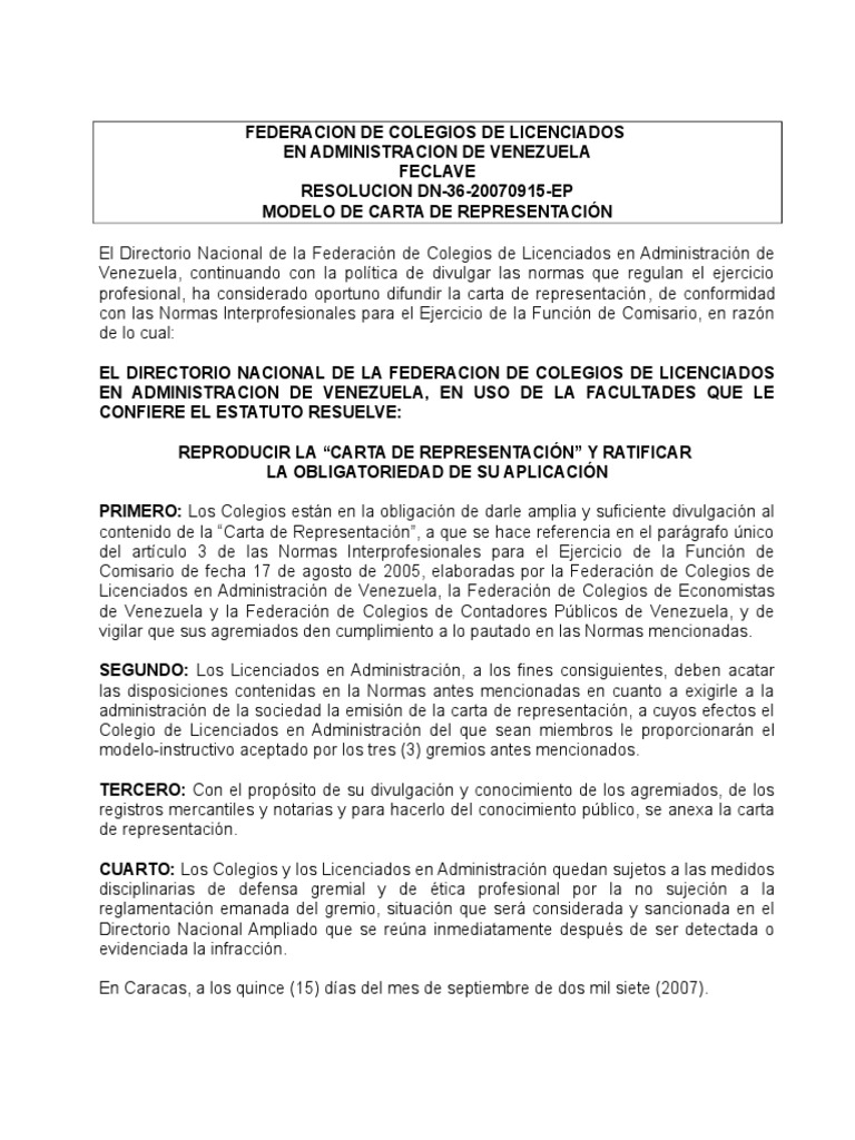 Modelo Carta de Representacion | PDF | Estado financiero | Contabilidad