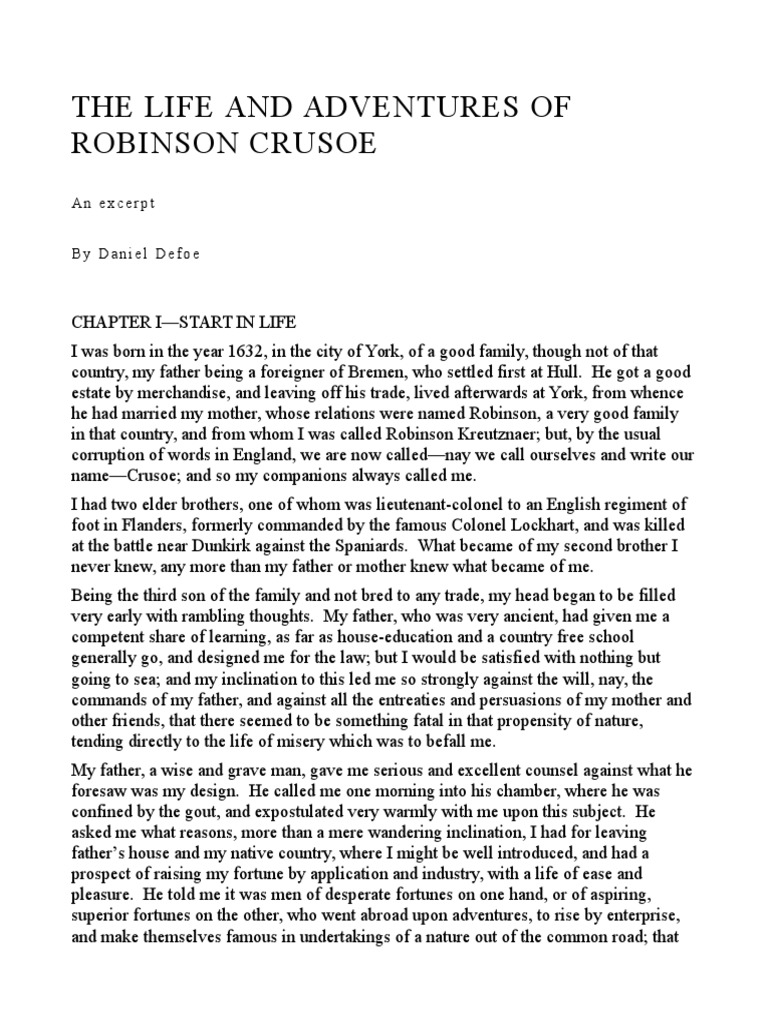 The Life and Adventures of Robinson Crusoe by Daniel Defoe (an excerpt ...