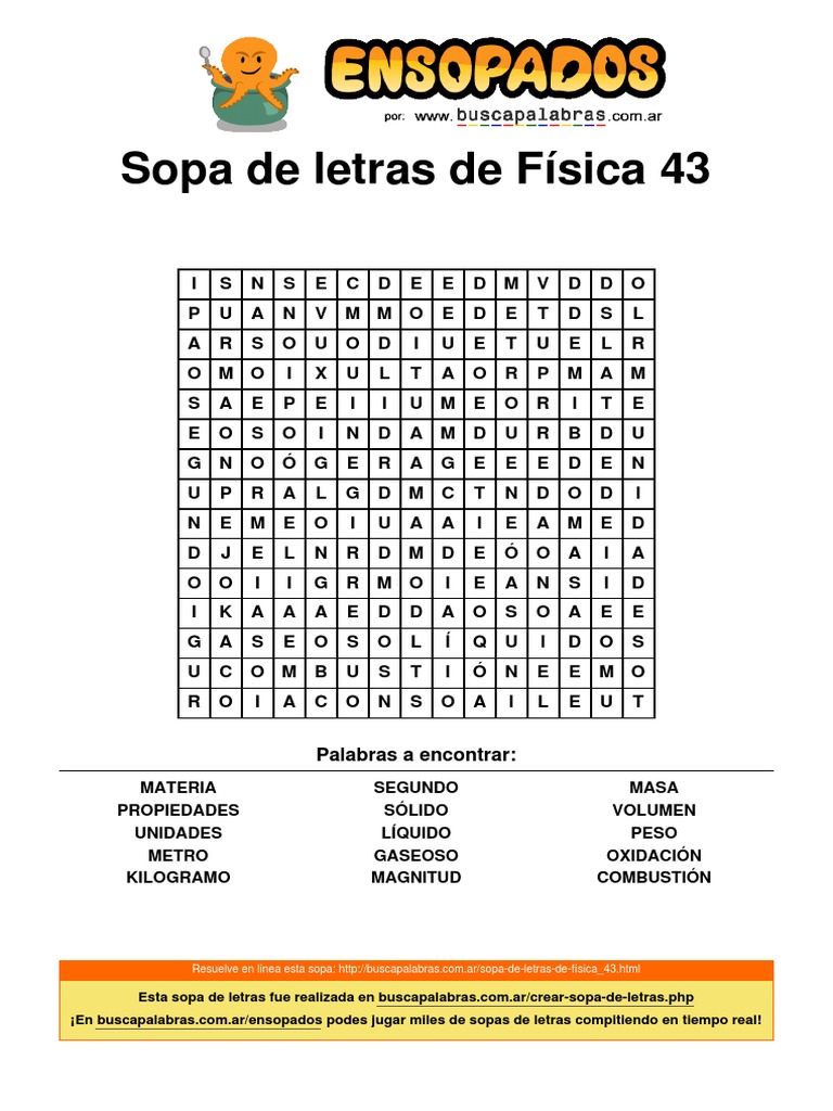 Sopa de Letras de Física Secundaria | PDF