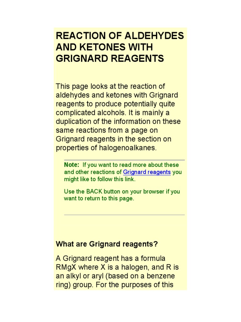 Reaction of Aldehydes and Ketones With Grignard Reagents | PDF