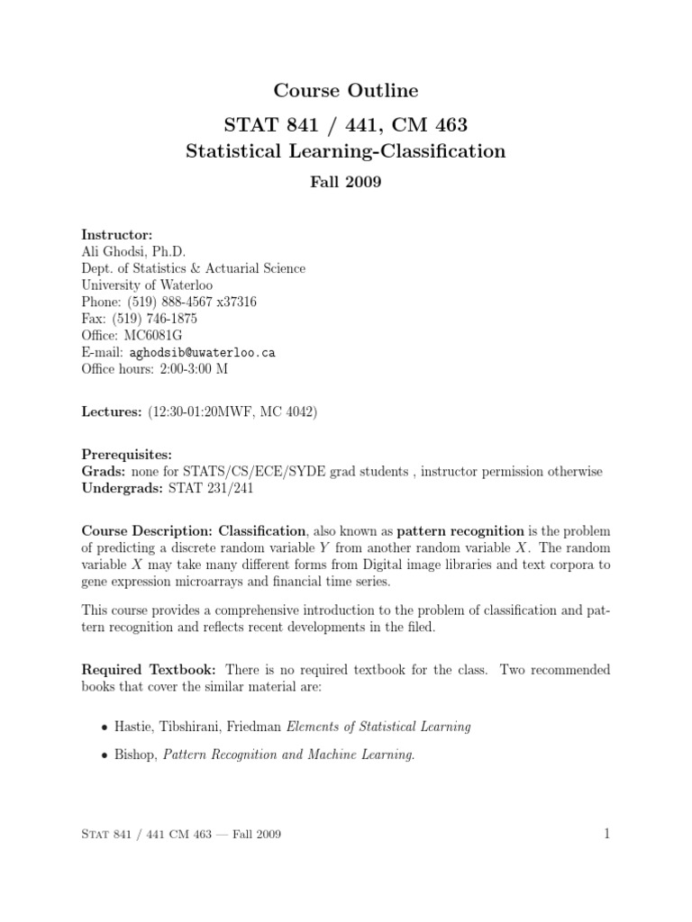 Stat841 Outline | Download Free PDF | Pattern Recognition | Statistical Classification