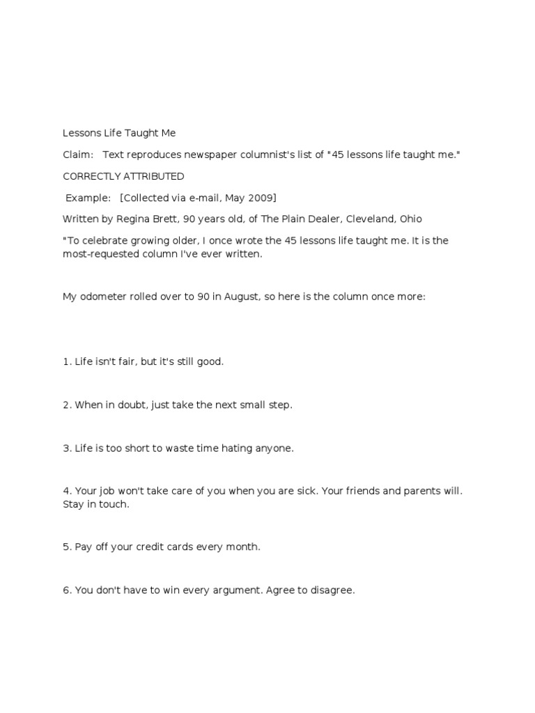 Lessons Life Taught Me, by Regina Brett | PDF