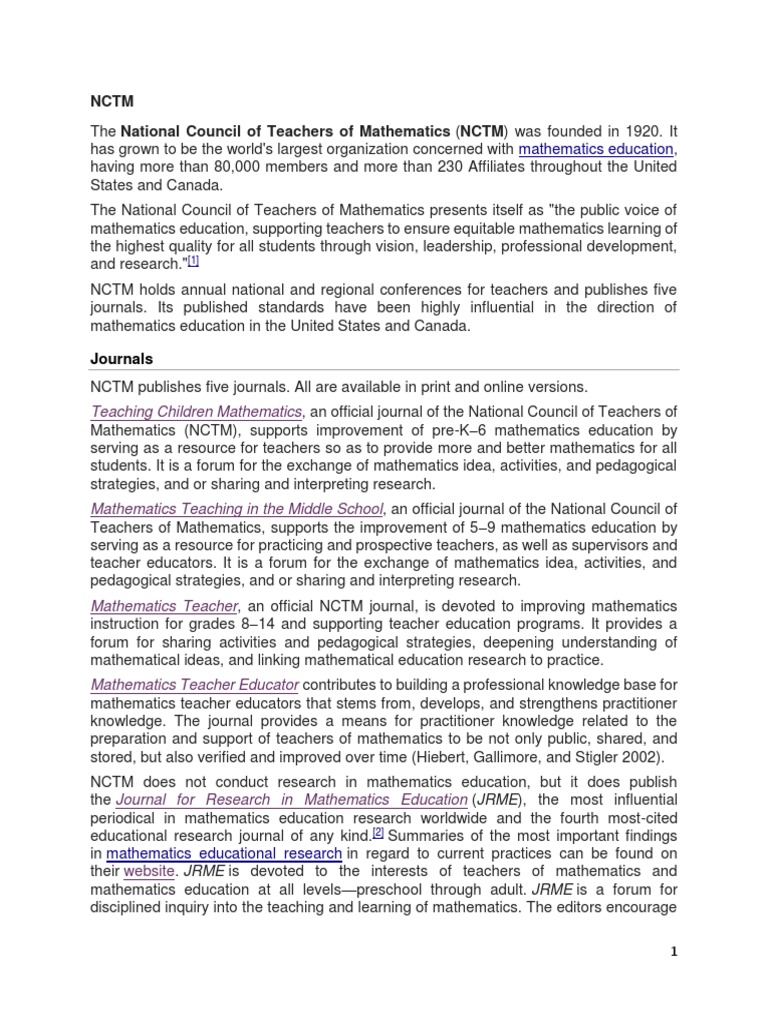 NCTM | National Council Of Teachers Of Mathematics | Quality Of Life