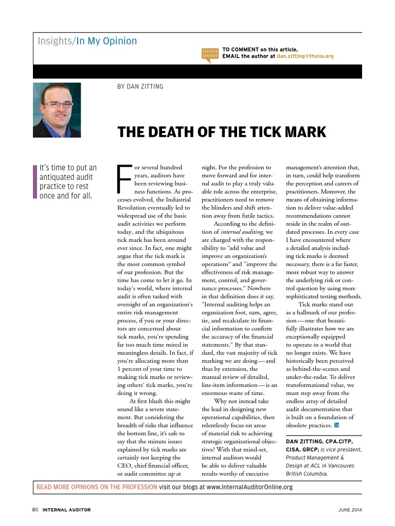 The Death of Tick Mark- Internal Auditor | Internal Audit | Audit