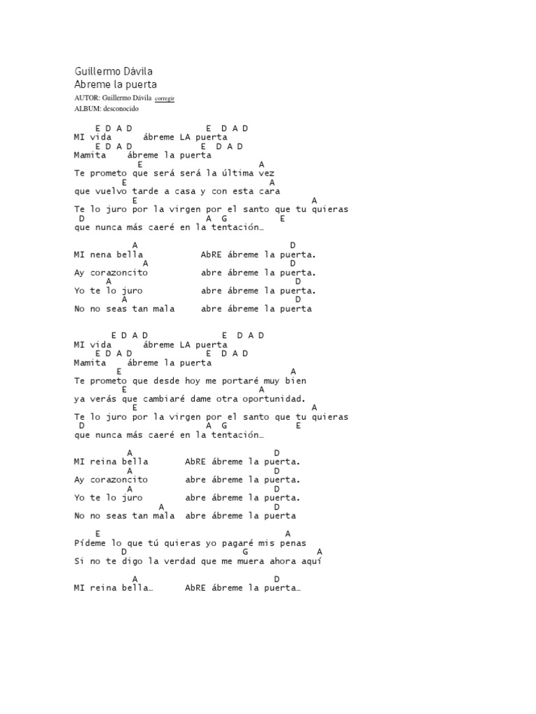 Ábreme la puerta - Guillermo Dávila | PDF | Entretenimiento (general)
