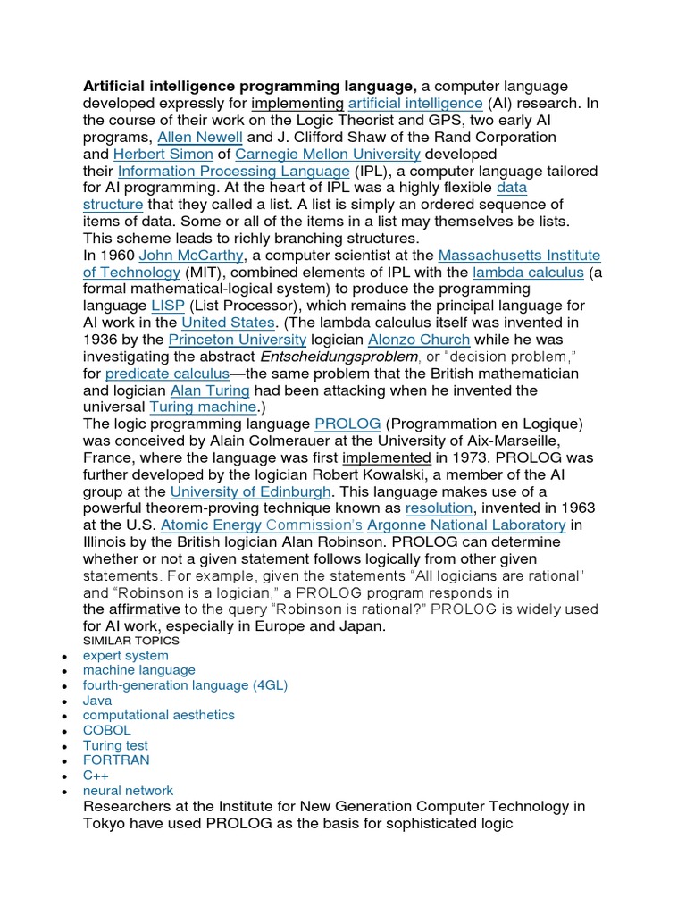 Artificial Intelligence Programming Language | PDF | Artificial ...