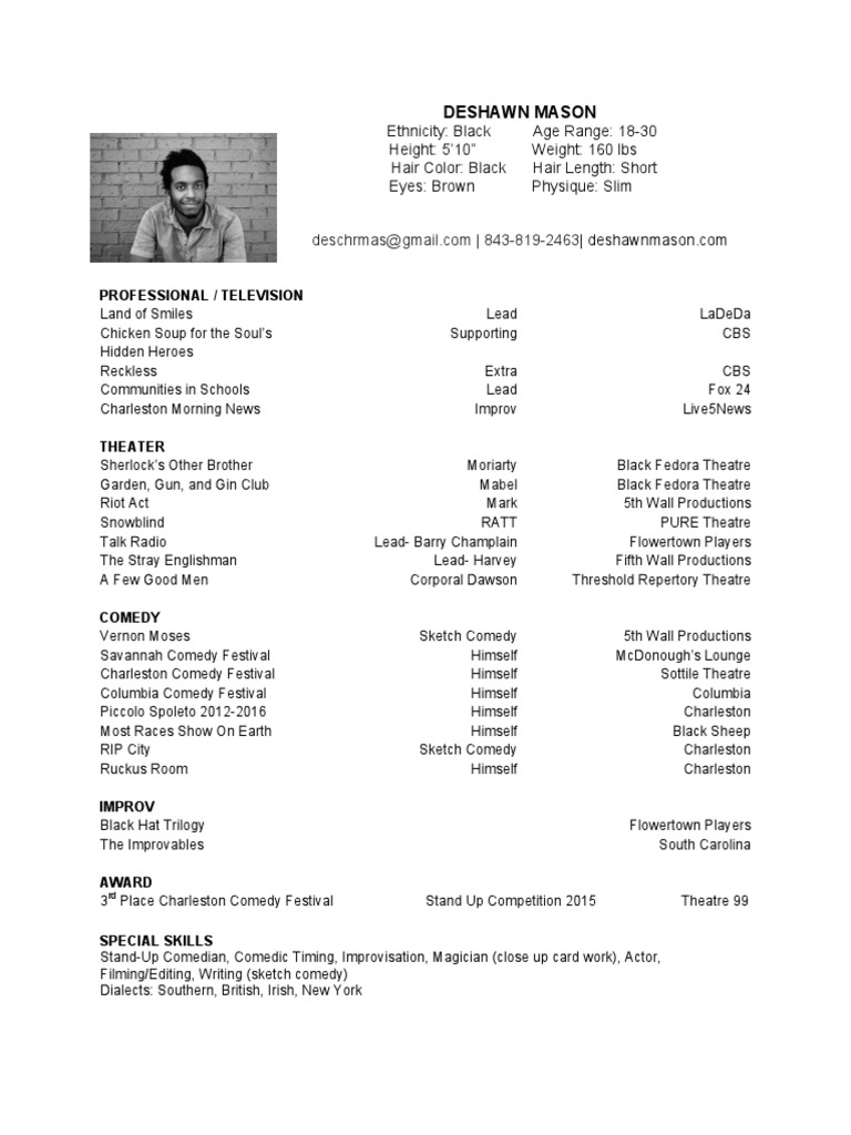 Deshawn Mason Resume | Download Free PDF | Entertainment | Performing Arts