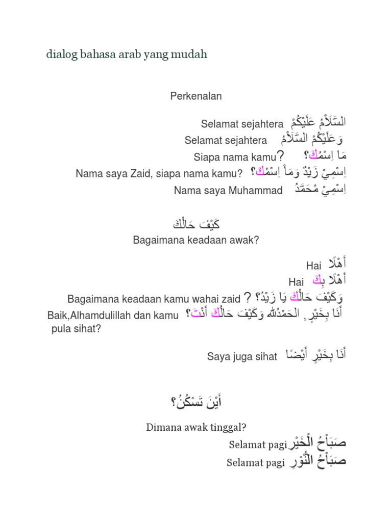 Dialog Bahasa Arab Yang Mudah | PDF