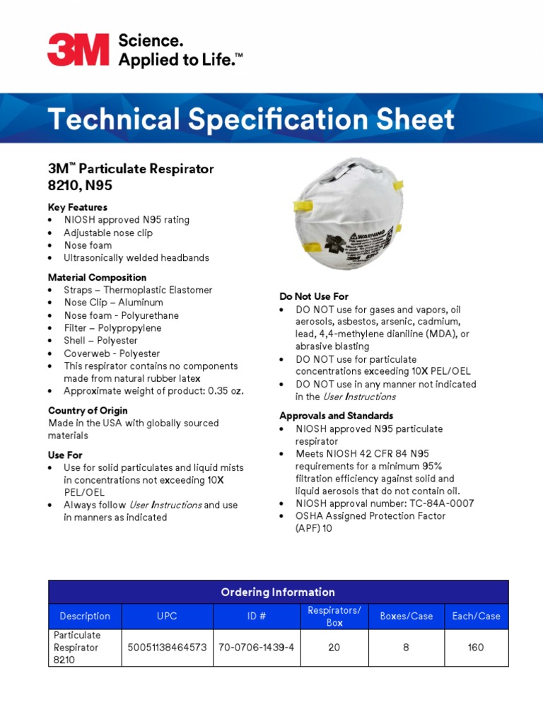 Tech Spec 3m Particulate Respirator 8210 n95 PDF | PDF | Particulates ...