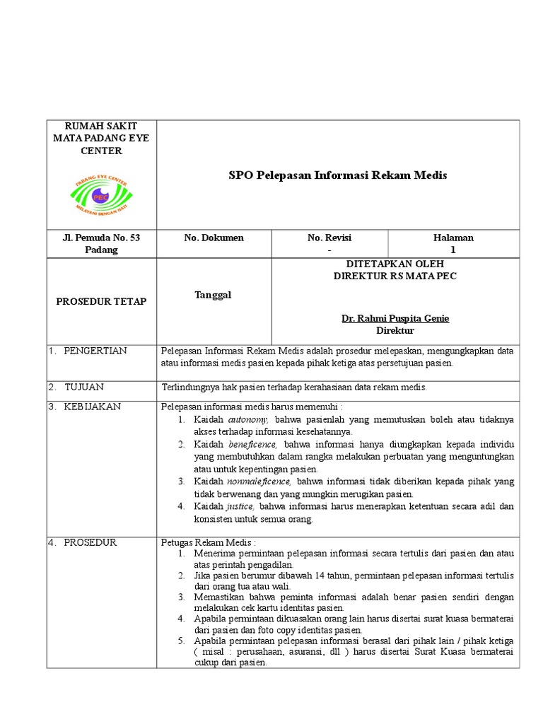 Spo Pelepasan Informasi Rekam Medis | PDF | Hukum