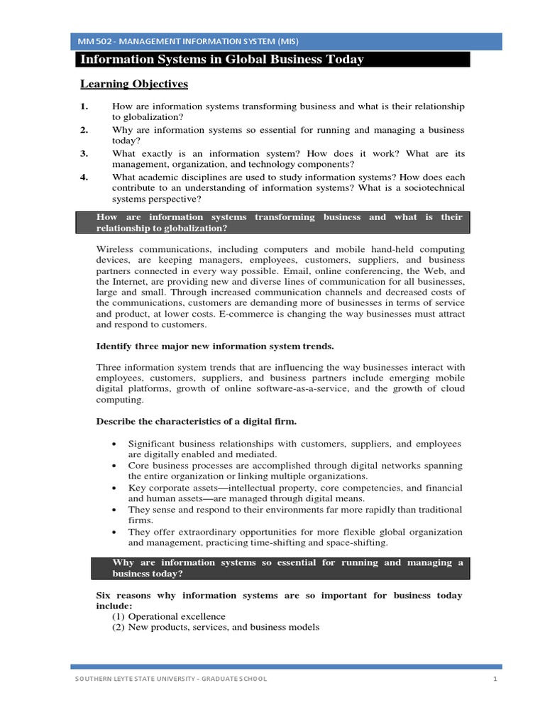 Importance of Information Systems Today | PDF | Information System | System