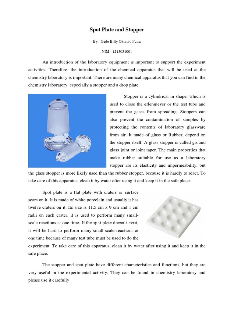 Spot Plate and Stopper | PDF | Glasses | Laboratories