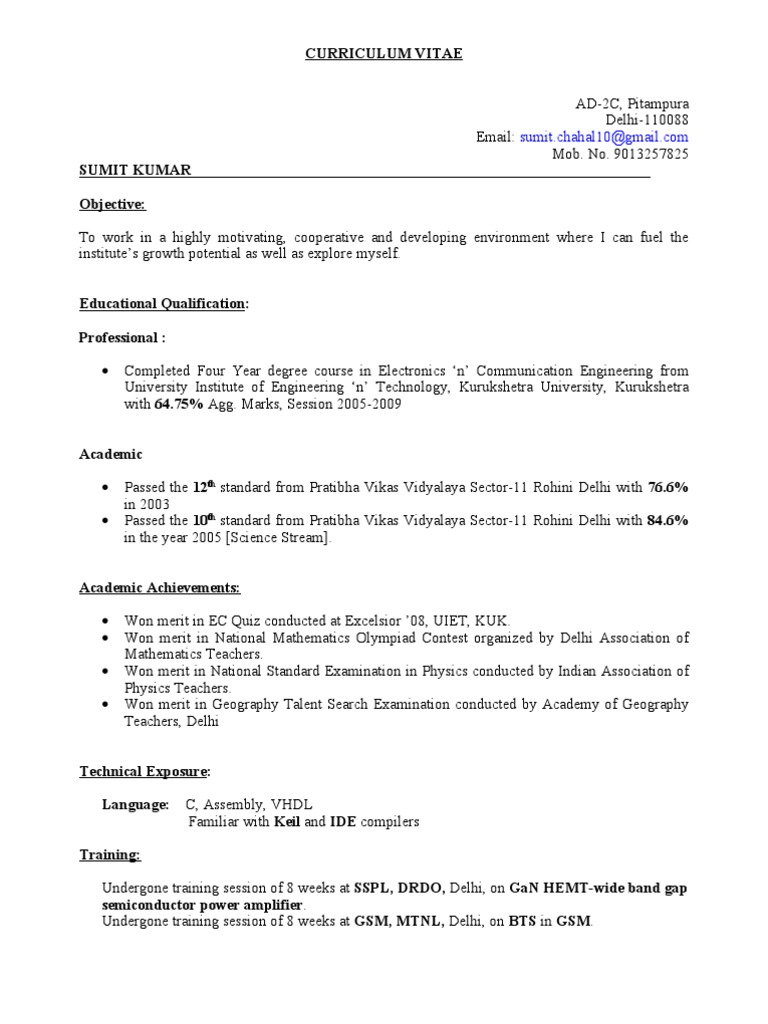 Sumit Kumar Resume | Download Free PDF | Electronics | Computing
