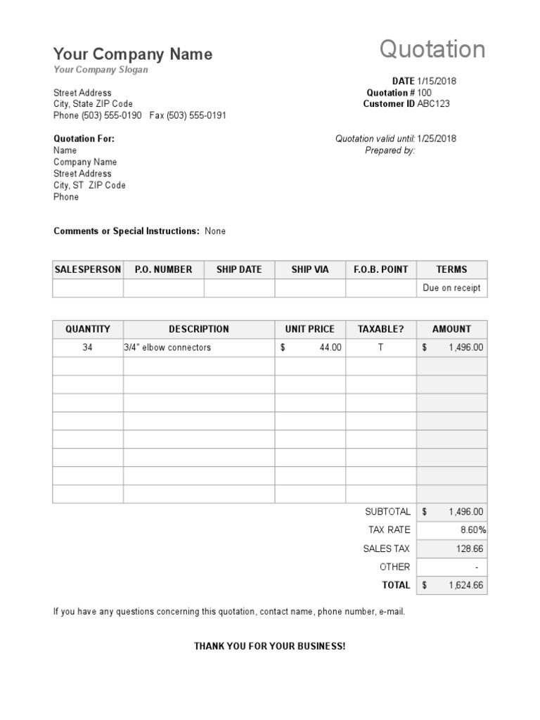 Blank Price Quotation Template | PDF