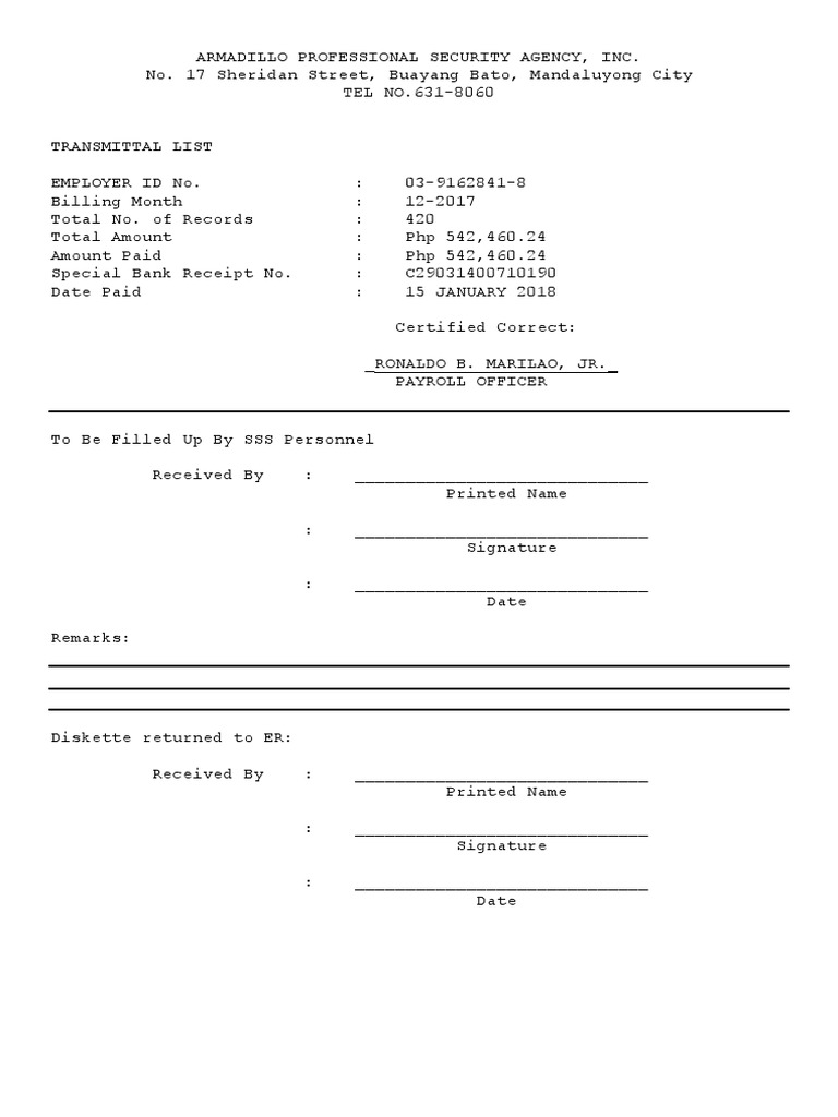SSS Loan Transmittal 2018 | Banking | Financial Services