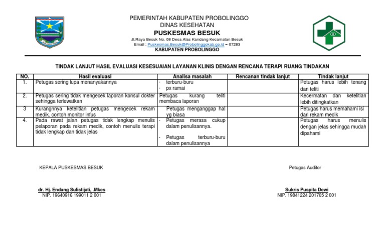 Tindak Lanjut Hasil Evaluasi Kesesuaian Layanan Klinis Dengan Rencana Terapi Ruang Tindakan | PDF
