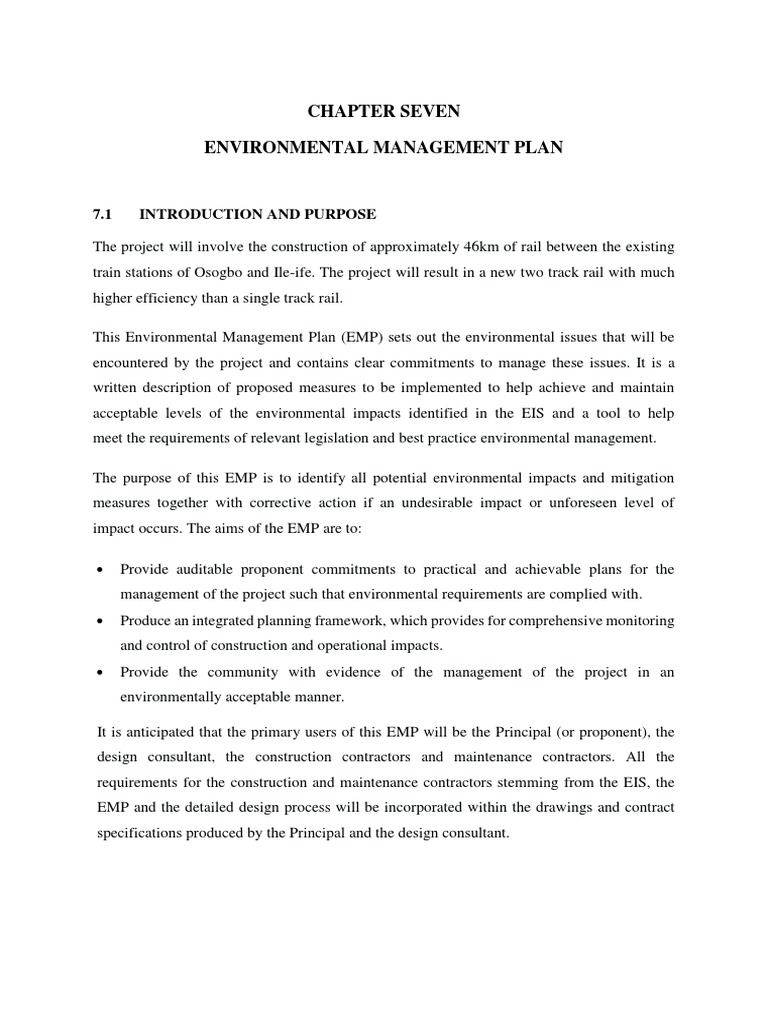 Environmental Management Plan for Rail Project | PDF | Sustainability ...