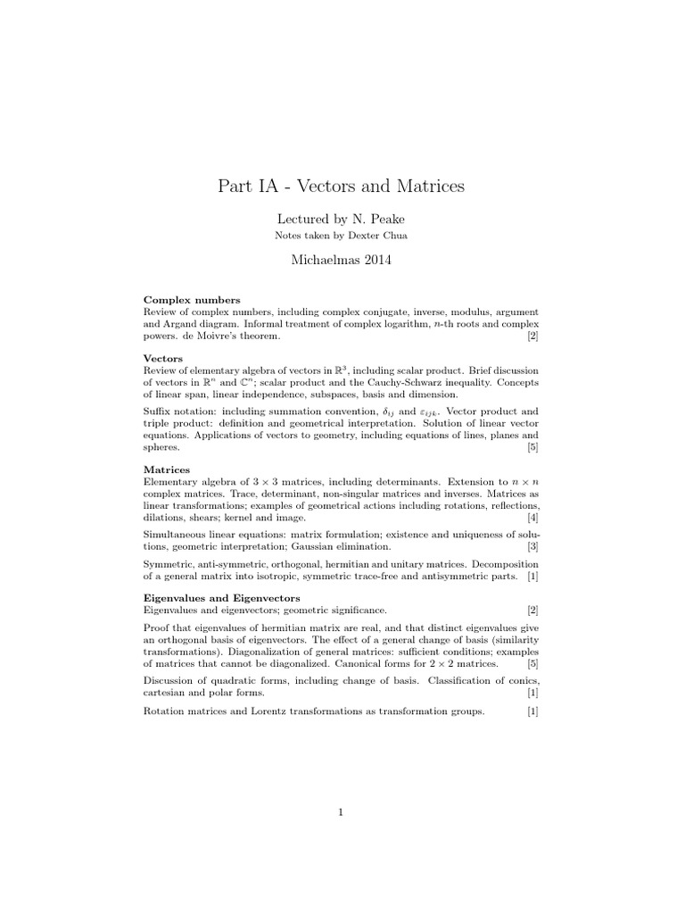 Vectors, Matrices, and Linear Transformations: An Introduction to ...