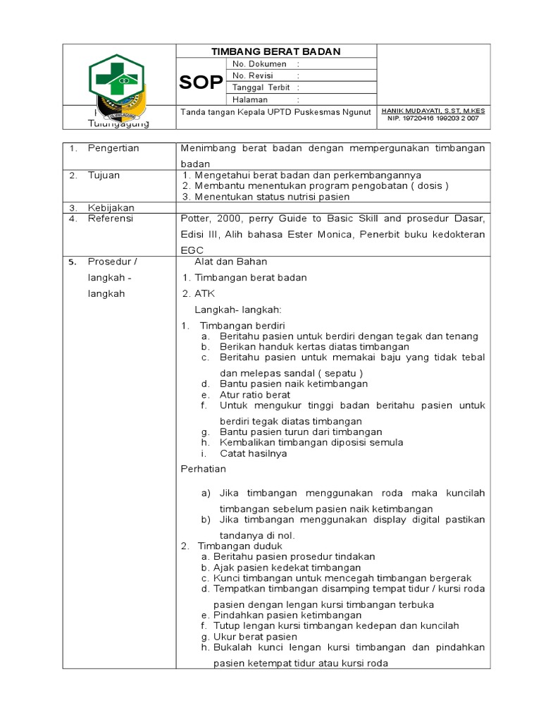 Sop Timbang Berat Badan | PDF