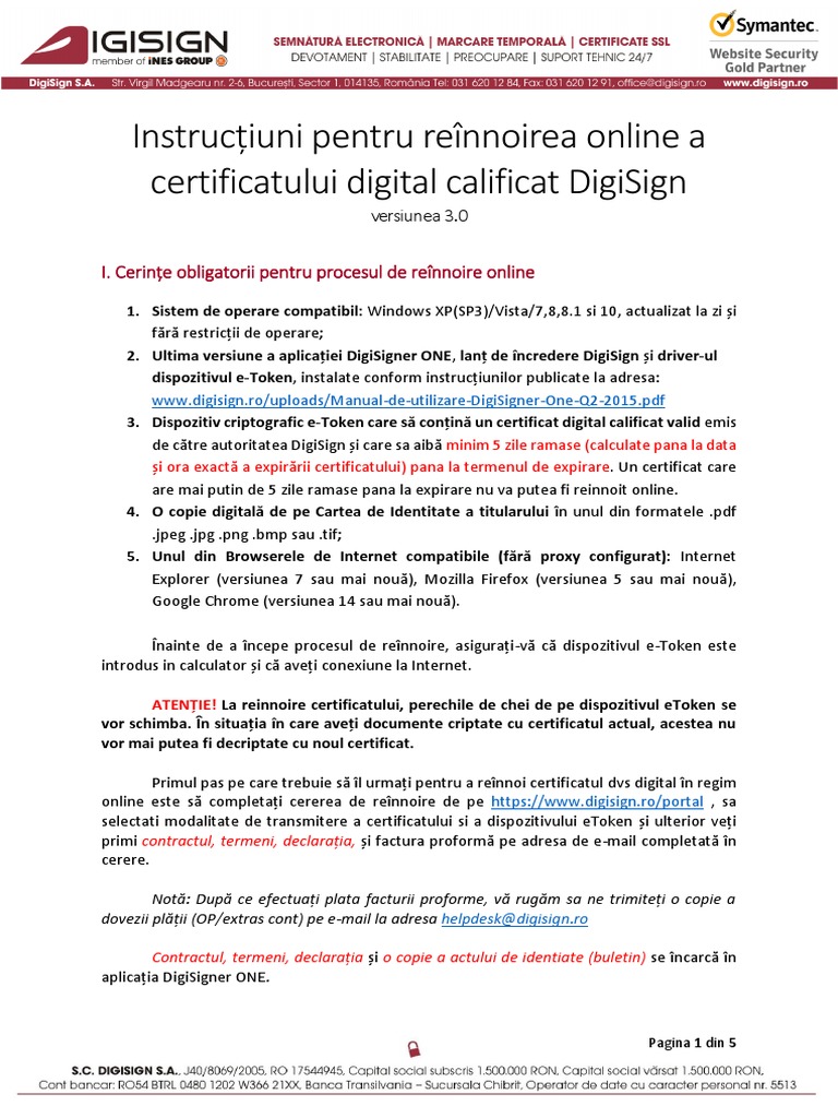Instructiuni Reinnoire Online DigiSign | PDF