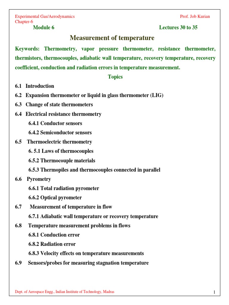 Temperature Measurement - NPTEL | PDF | Thermometer | Thermocouple