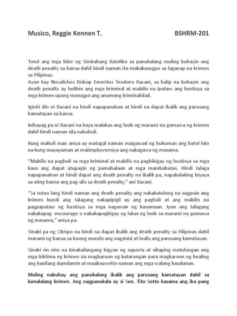 Death Penalty by Reggie Musico | PDF