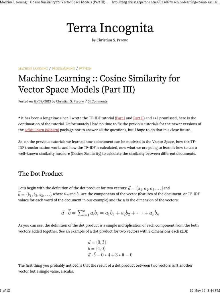 Machine Learning - Cosine Similarity For Vector Space Models (Part III ...