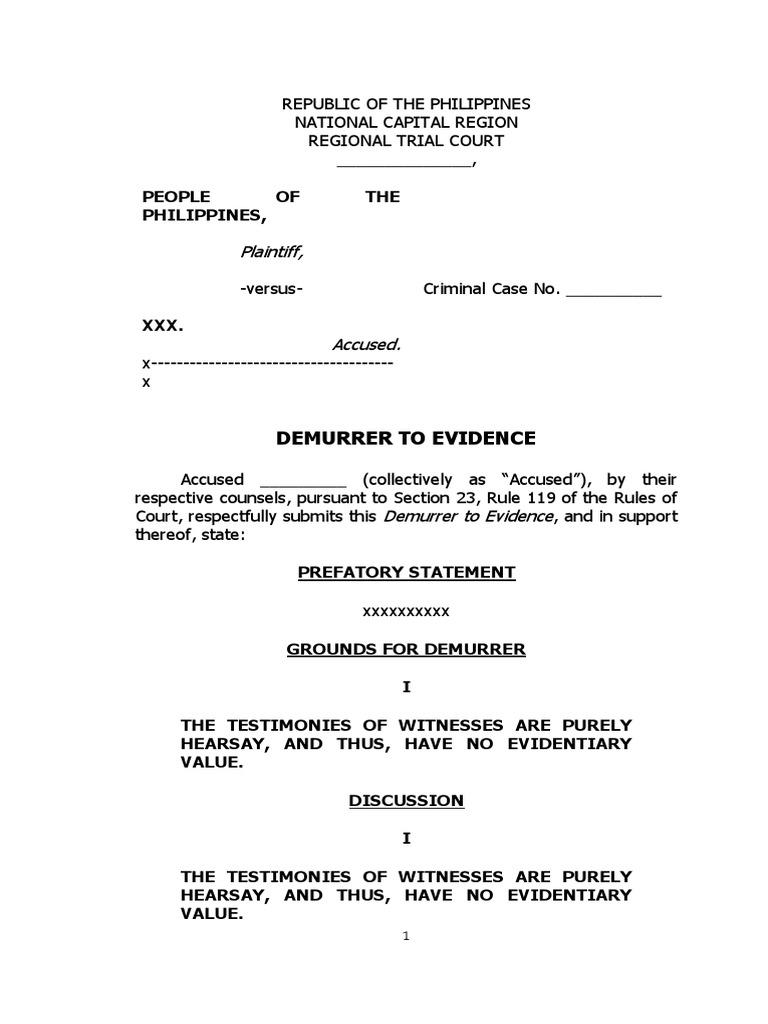 Demurrer To Evidence Template | PDF