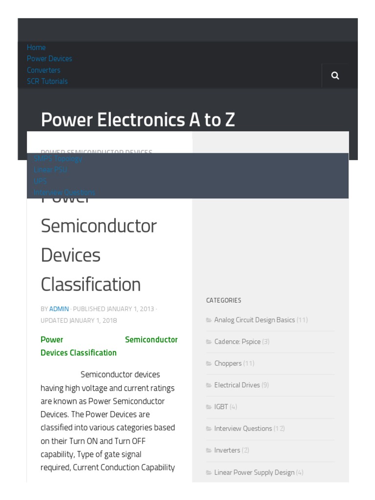 Power Semiconductor Devices Classification | PDF | Field Effect Transistor | Solid State Engineering
