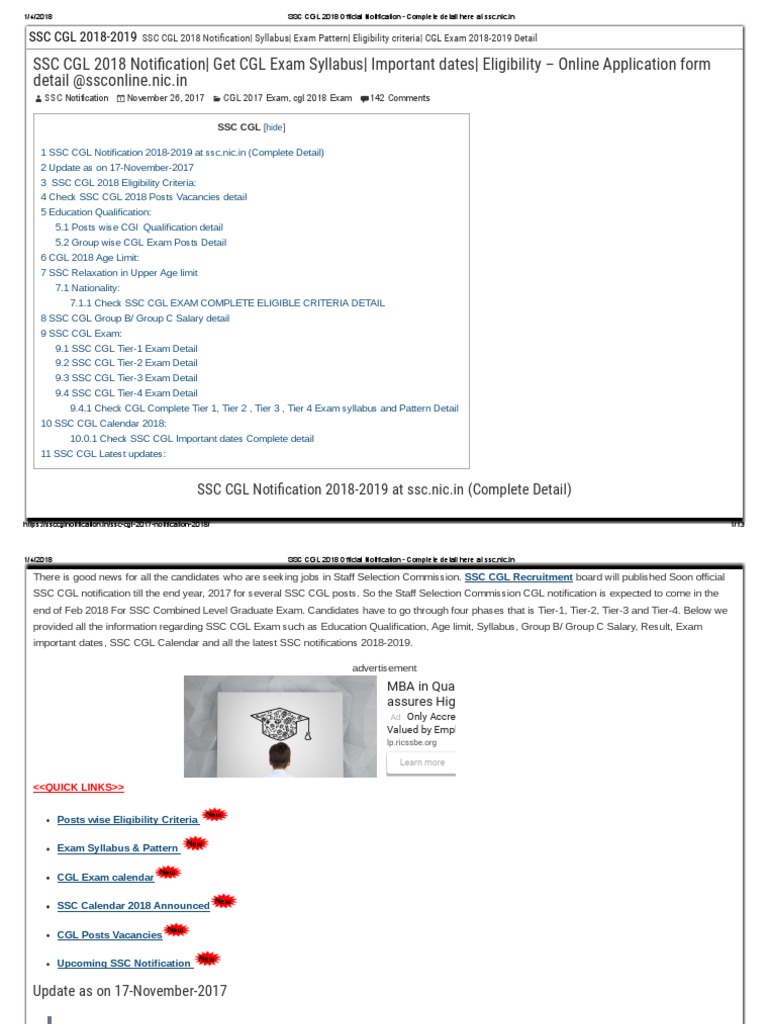 SSC CGL 2018 Noti Cation - Get CGL Exam Syllabus - Important Dates ...