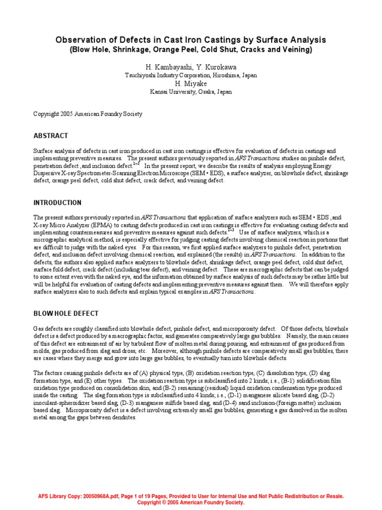 Observation of Defects in Cast Iron Castings by Surface Analysis | PDF | Casting (Metalworking ...