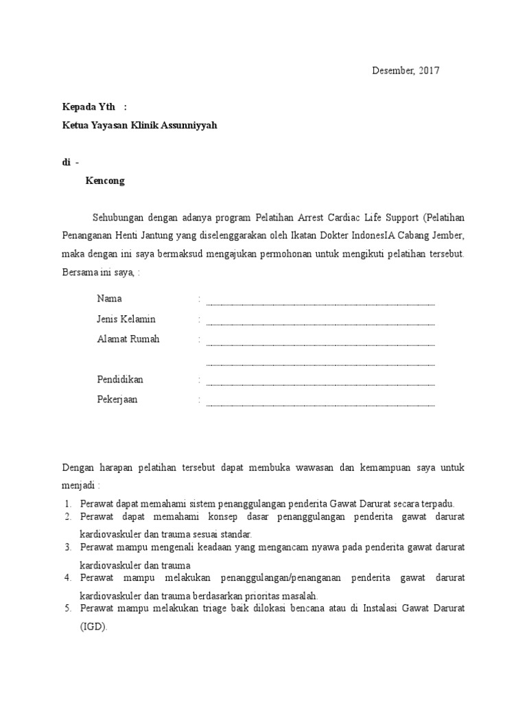 Surat Permohonan Untuk Mengikuti Pelatihan Versi SDM | PDF