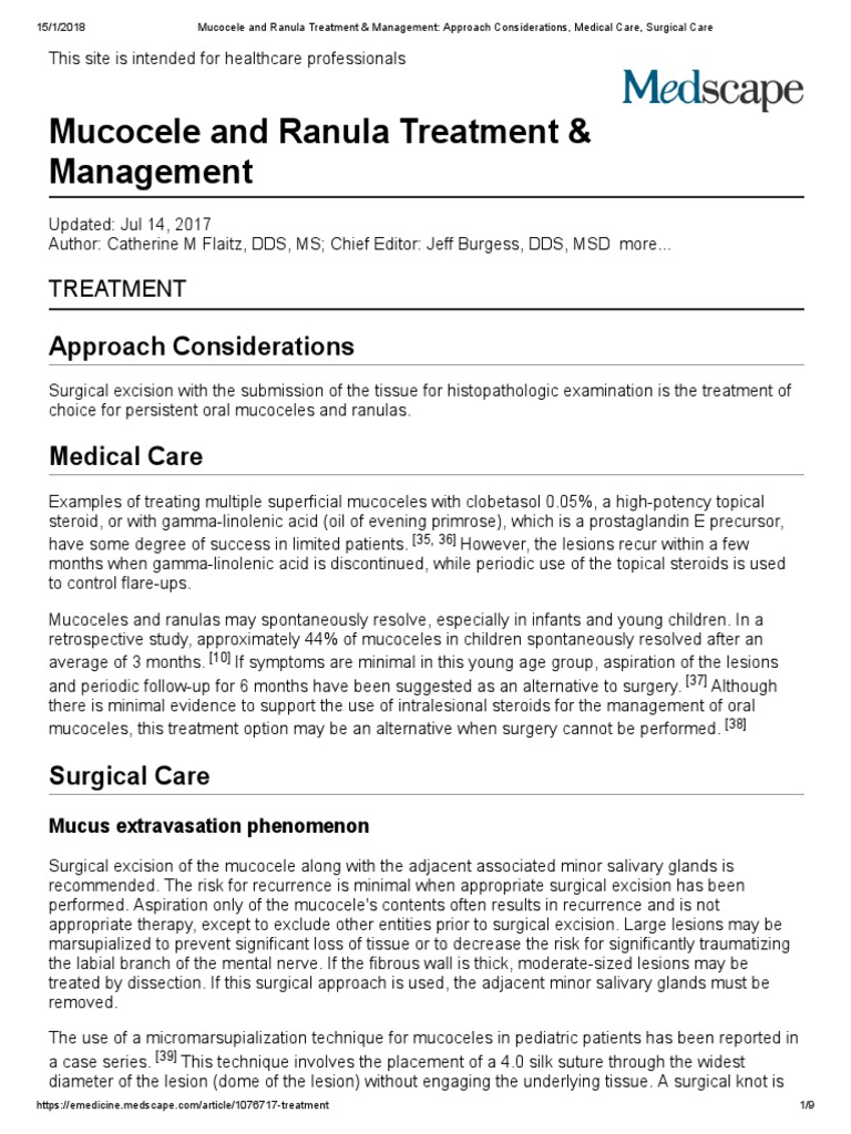 Mucocele and Ranula Treatment & Management_ Approach Considerations ...