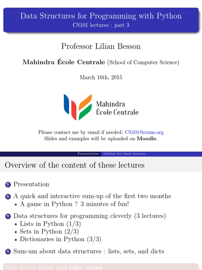 Slides For CS101 Part3 Lilian Besson - en | PDF | Matrix (Mathematics) | Python (Programming ...