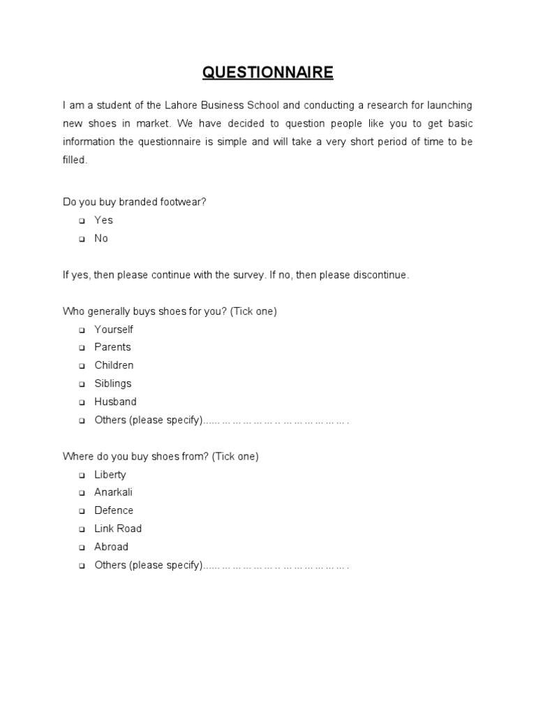 Footwear Brand Survey Questionnaire | PDF | Marketing | Business Economics