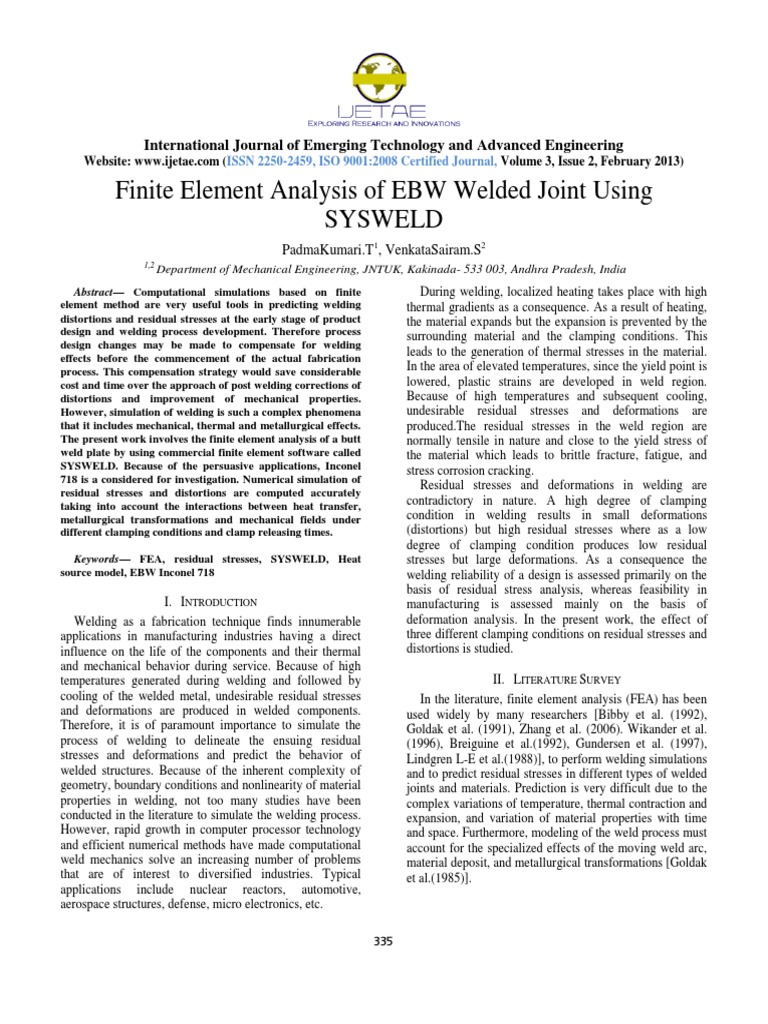 Finite Element Analysis of EBW Welded Joint Using Sysweld | PDF | Welding | Construction