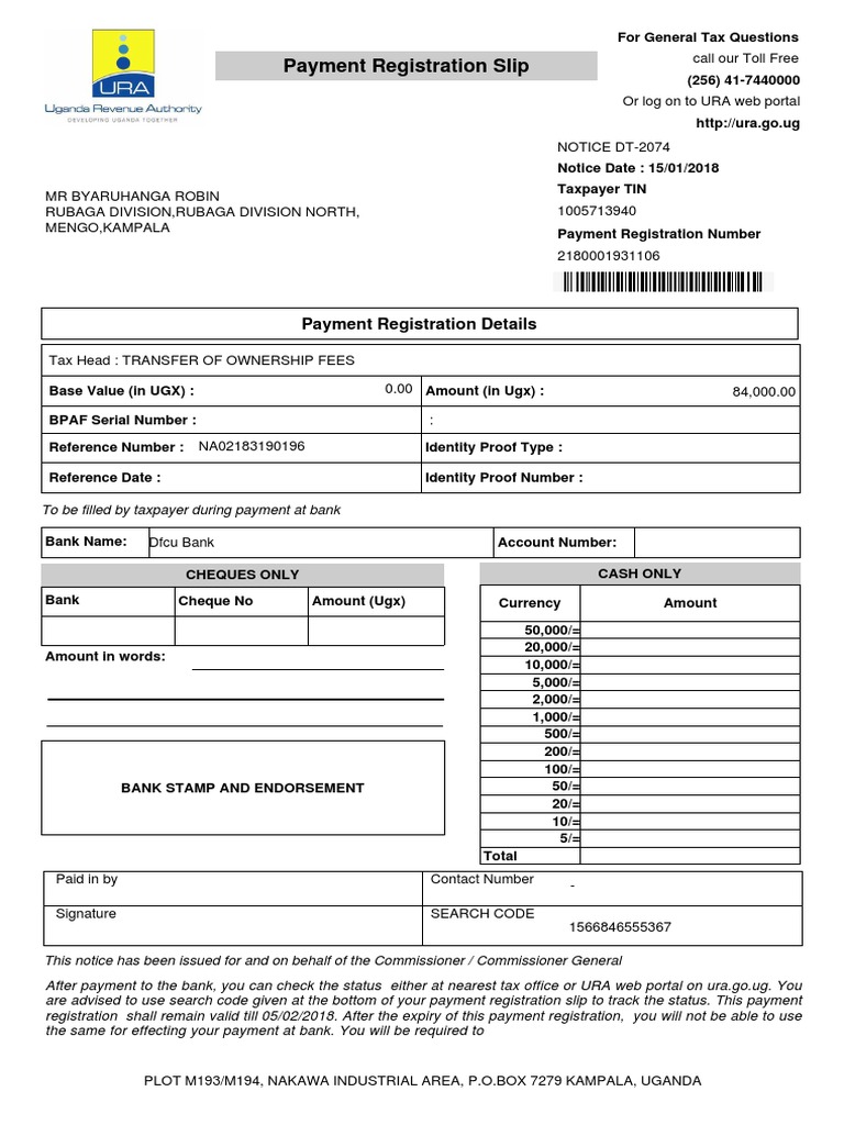 Payment Registration Slip | PDF | Payments | Cheque