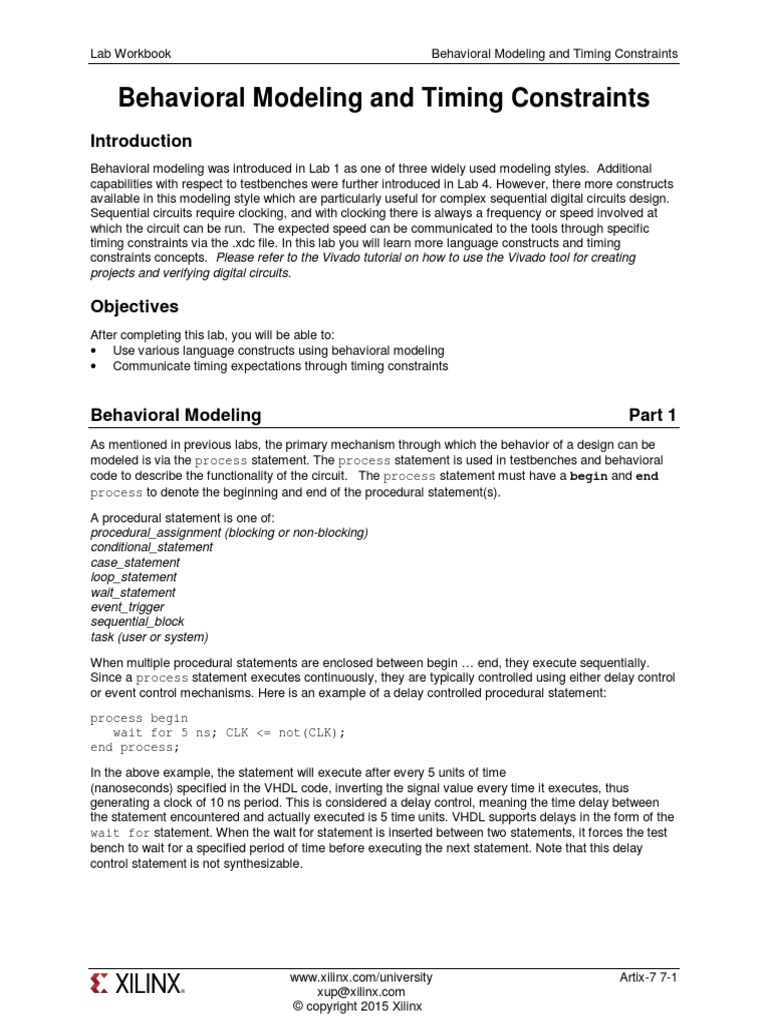 Lab7 - Behavioral Modeling and Timing Constraints | PDF | Control Flow | Vhdl